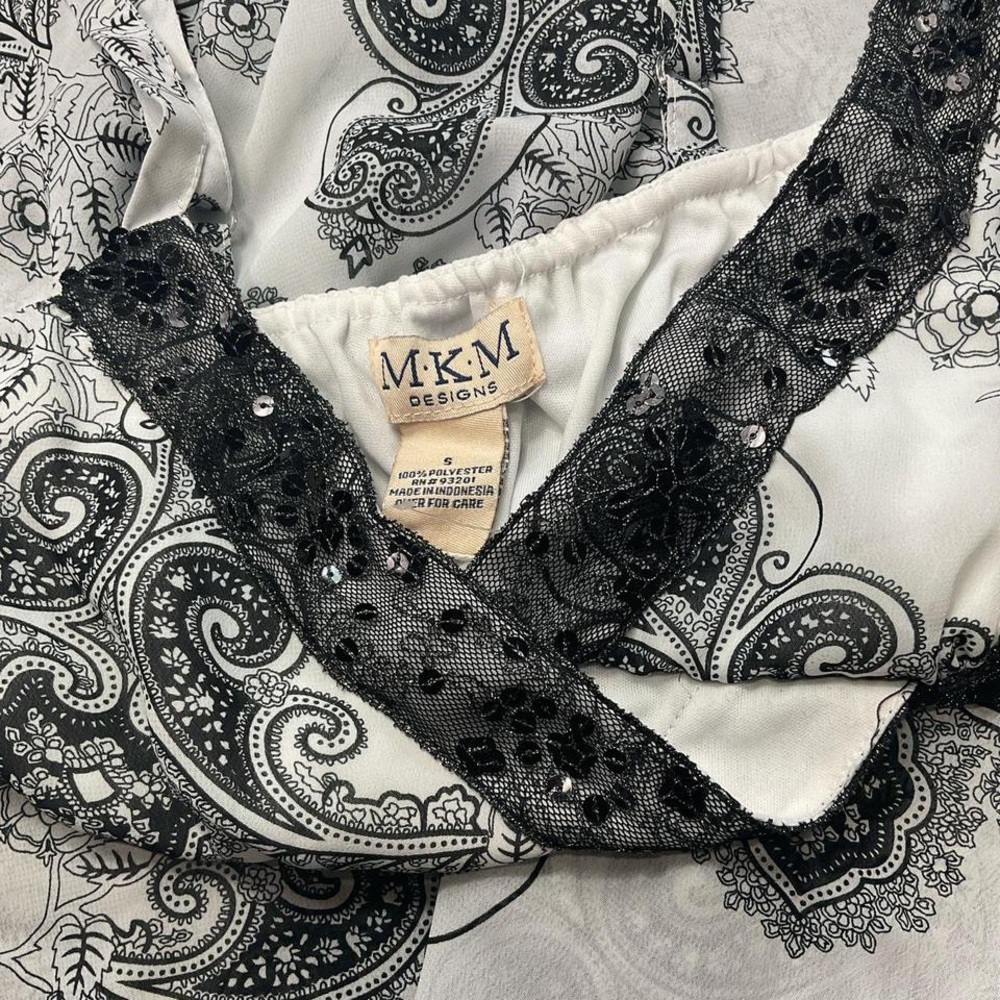 Vintage / 2000s Mkm Designs Paisley Sheer Sequin Lace… - Gem